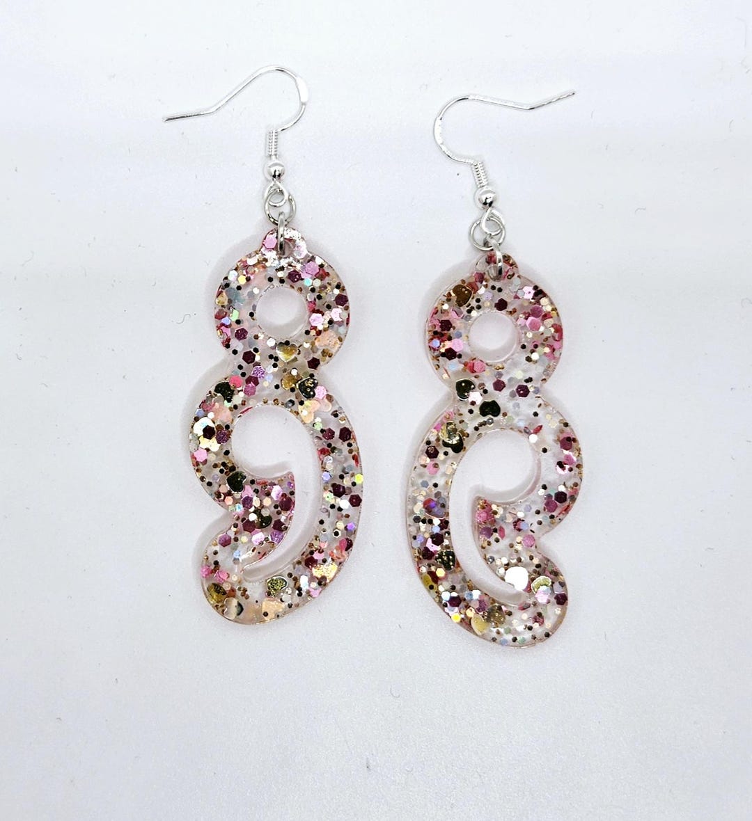 Shimmering Pink Semicolon Earring - Resin - Handcrafted - Mental Health ...