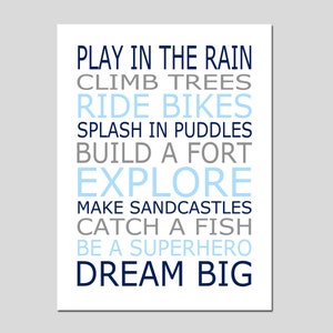 Boy Rules, Boy Nursery Wall Art, Play in the Rain Build A Fort, Boy ...
