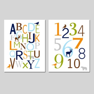 Woodland Nursery Art Woodland Alphabet and Numbers Set of Two Prints or ...