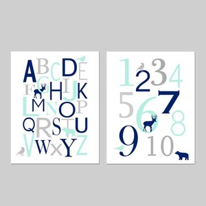 Woodland Nursery Art Woodland Alphabet and Numbers Set of Two Prints or ...