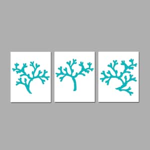 Blue Coral Art Prints, Navy Coral Wall Art, Coral Bathroom Decor, Set ...