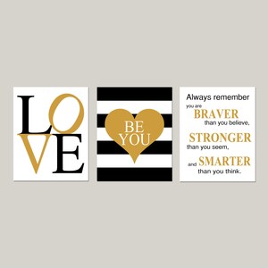 Black and Gold Decor Girl Room Decor, Inspirational Girl Wall Art, Set ...