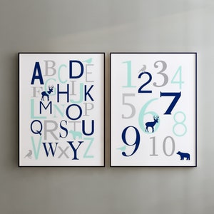 Woodland Nursery Art Woodland Alphabet and Numbers Set of Two Prints or ...