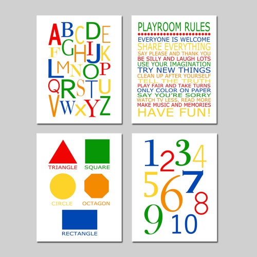 Playroom Wall Art Set of 4 Playroom Decor Alphabet Numbers - Etsy