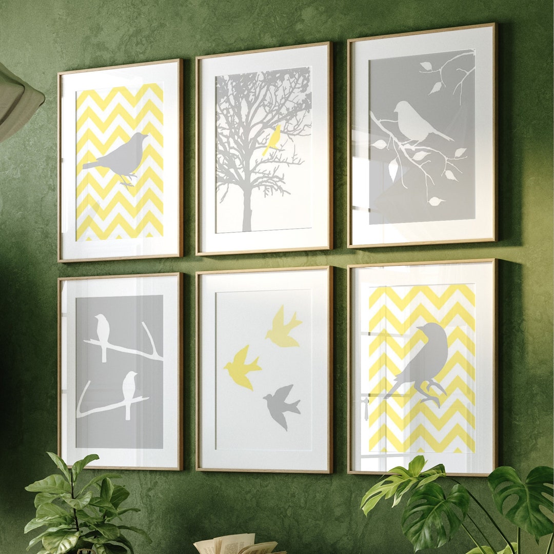 Bird Wall Art Bird Decor, Bird Artwork, Chevron Bird Wall Art Yellow ...