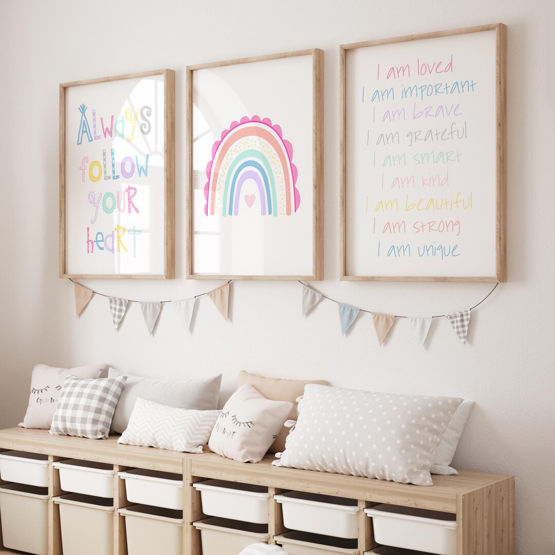 Positive Affirmations for Girls Room Decor, Rainbow Wall Art, Quotes ...