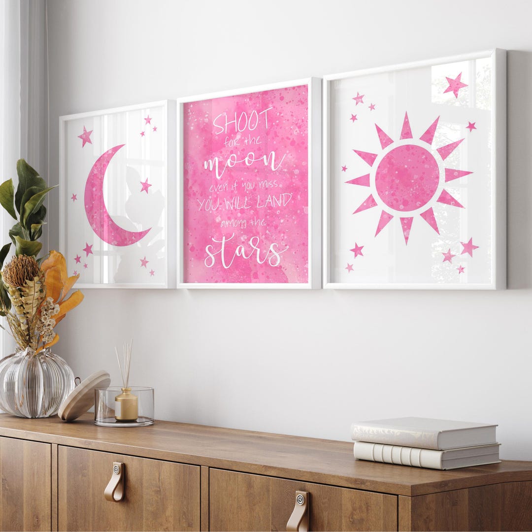 Celestial Wall Art for Girls Room Decor, Shoot for the Moon Quote for ...