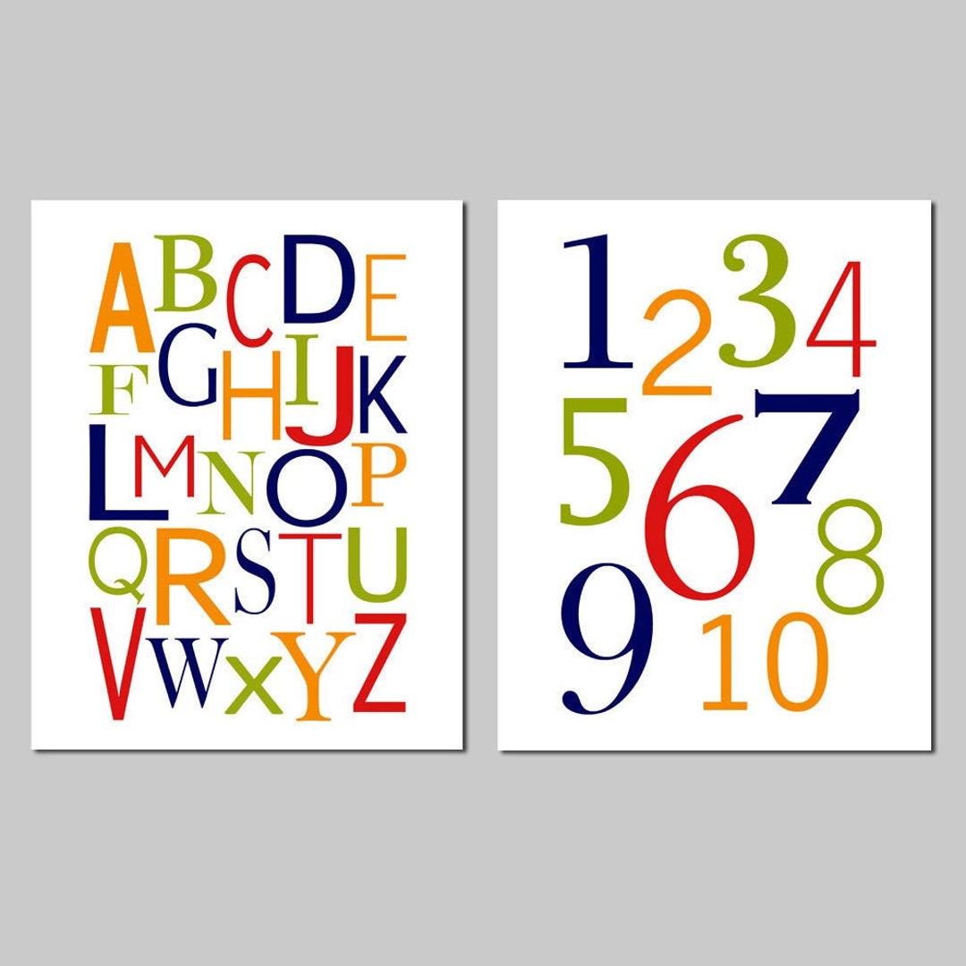 Boys Alphabet and Numbers Set of Two Prints or Canvas Boys - Etsy