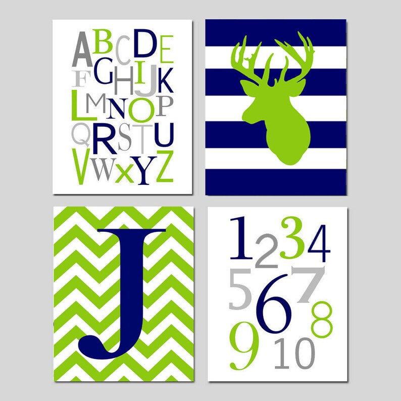 Navy Blue Lime Green Nursery Art Deer Prints for Nursery Decor Deer ...