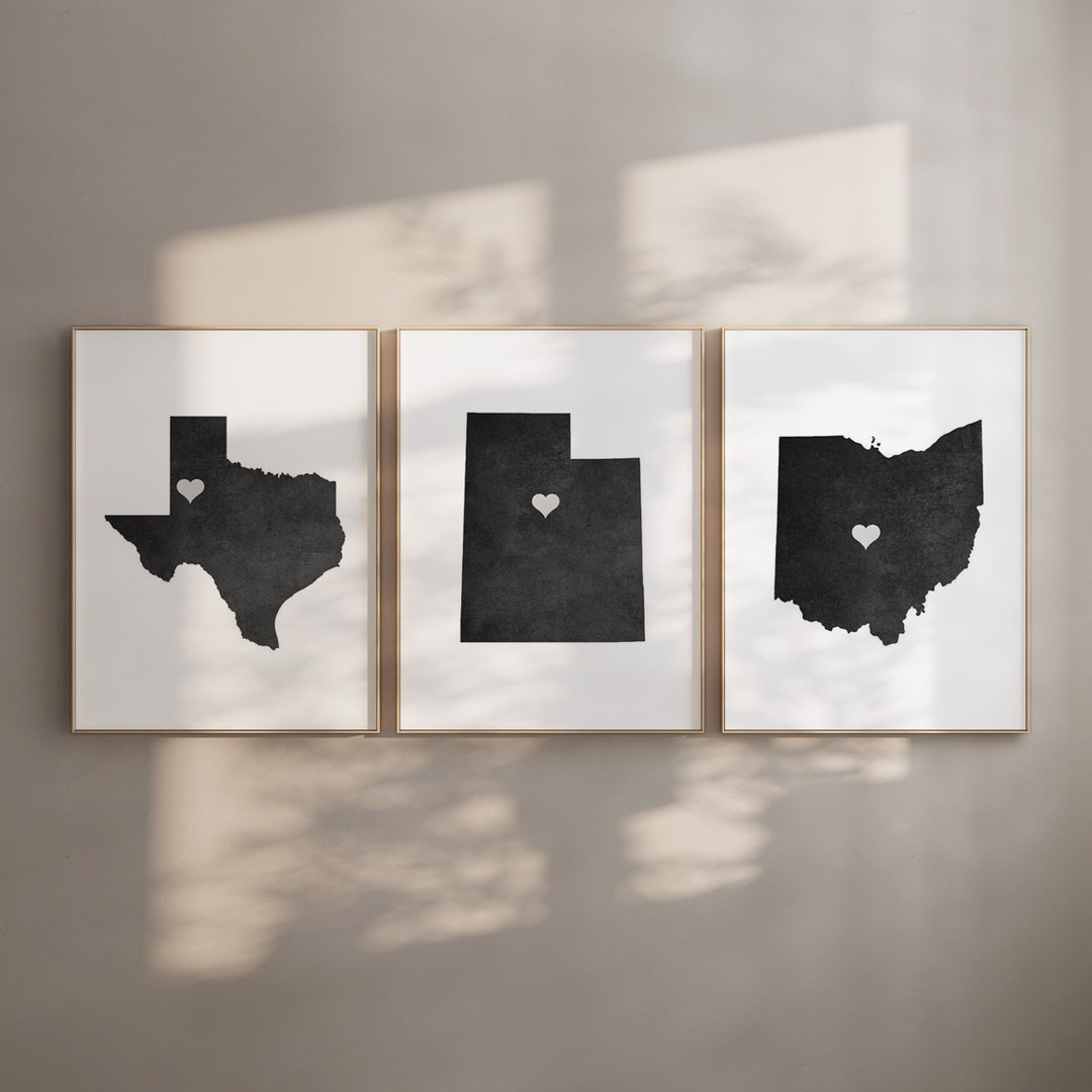 Set of 3 State Prints, State Wall Art, Modern Farmhouse Decor, State ...