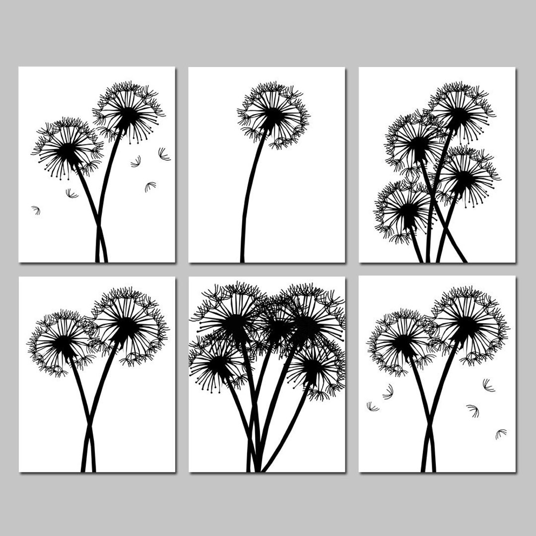 Dandelion Art Set of 6 Dandelion Prints - Dandelion Wall Art Set of Six ...