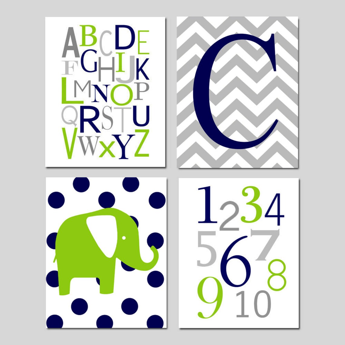 Navy Blue Lime Green Nursery Art Chevron Initial Alphabet - Etsy