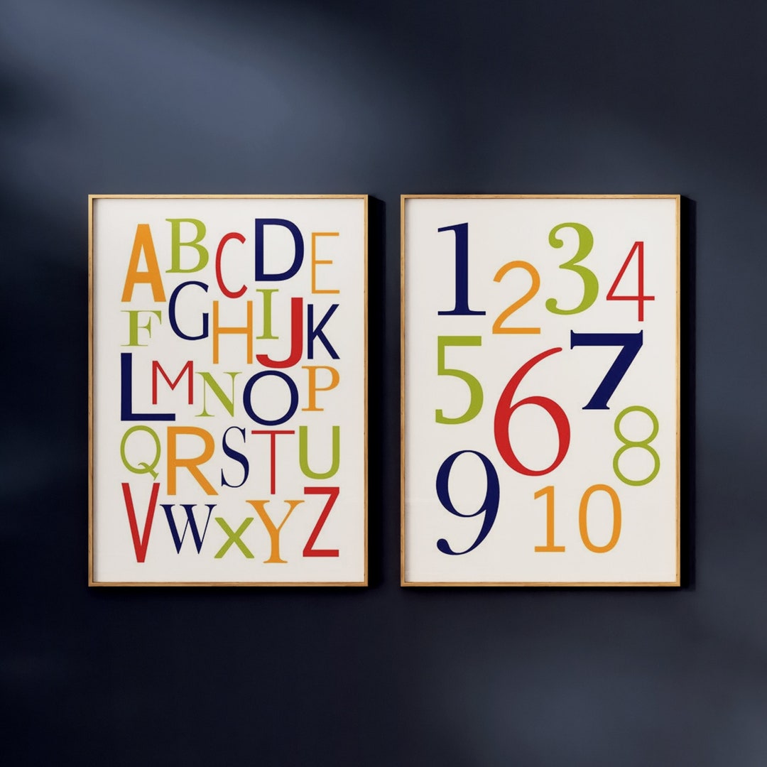 Boys Alphabet and Numbers Set of Two Prints or Canvas - Boys Playroom ...