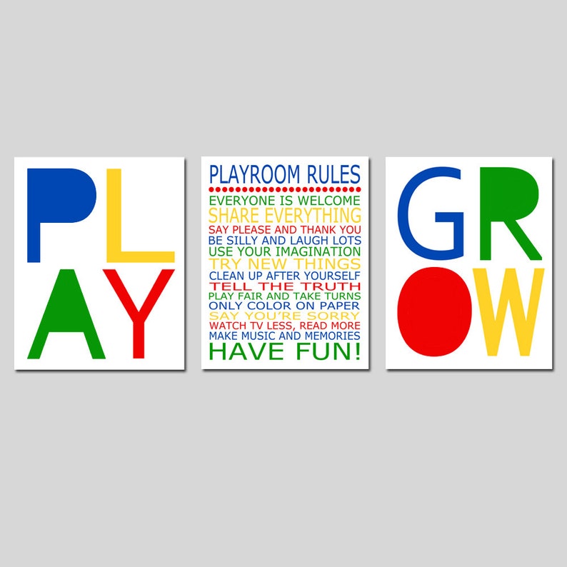 Playroom Wall Art Playroom Rules Sign Playroom Decor Set - Etsy
