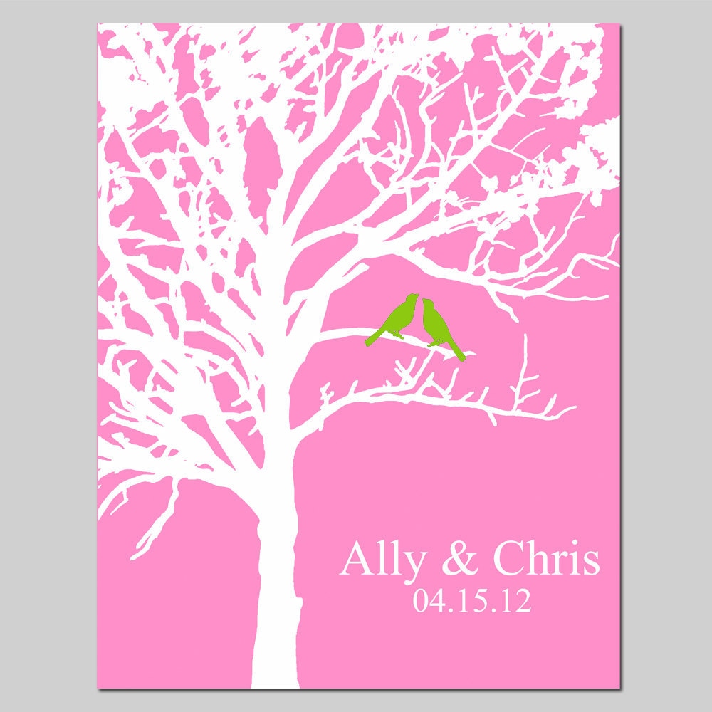Lovebird Wedding Tree 8x10 Customizable Print Choose Your | Etsy