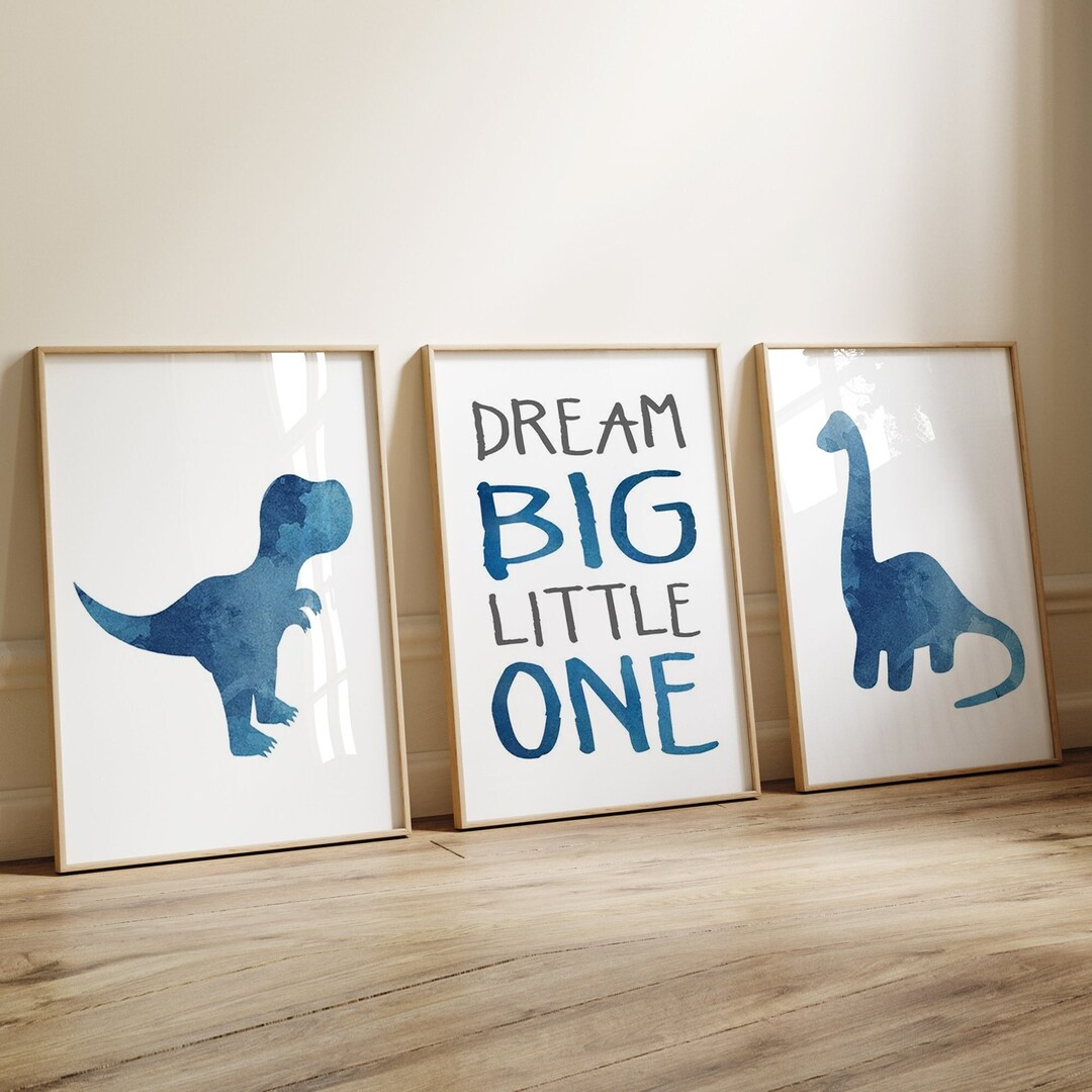 Blue Dinosaur Art, Dinosaur Nursery Prints, Blue Watercolor Dinosaur ...