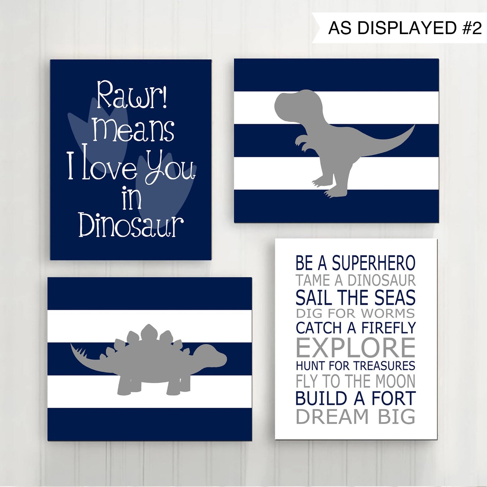 Dinosaur Nursery Wall Decor, Dinosaur Nursery Decor, Navy Dinosaur ...