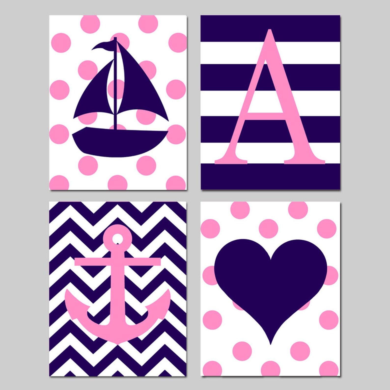 Girl Nautical Art Girl Room Pink and Navy Nursery Art - Etsy