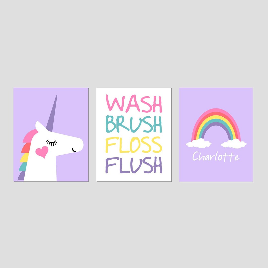 Rainbow Bathroom Art Rainbow Bathroom Decor Unicorn Bathroom Art Girl ...