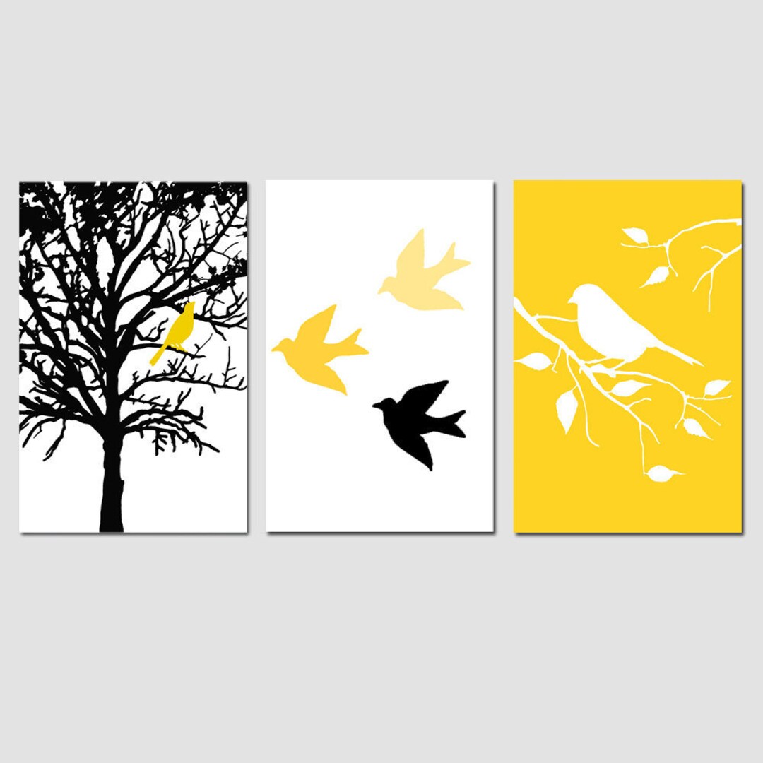 Modern Bird Tree Nursery Art Wall Decor Trio Set of Three - Etsy