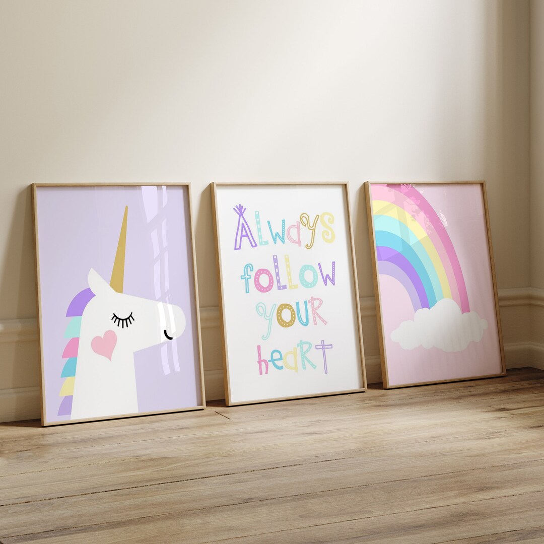 Unicorn Rainbow Decor, Unicorn Art for Girl Room Decor, Rainbow Unicorn ...