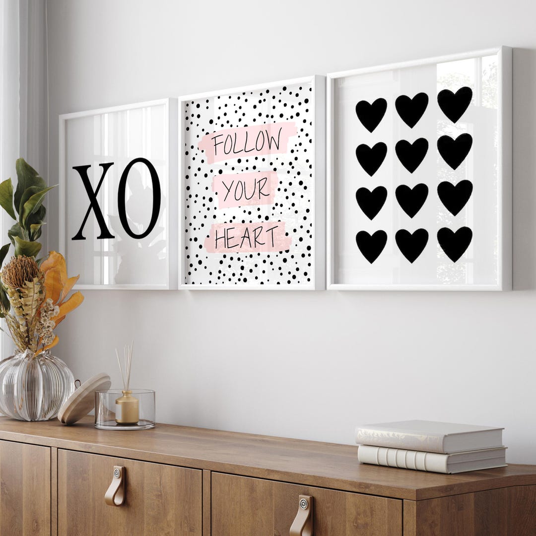 Teenage Girl Wall Decor Black and White, Teen Girl Room Decor Pink, XO ...