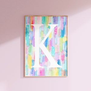 Young Girl Gift, Colorful Girl Room Decor, Girls Initial Print, Tween ...