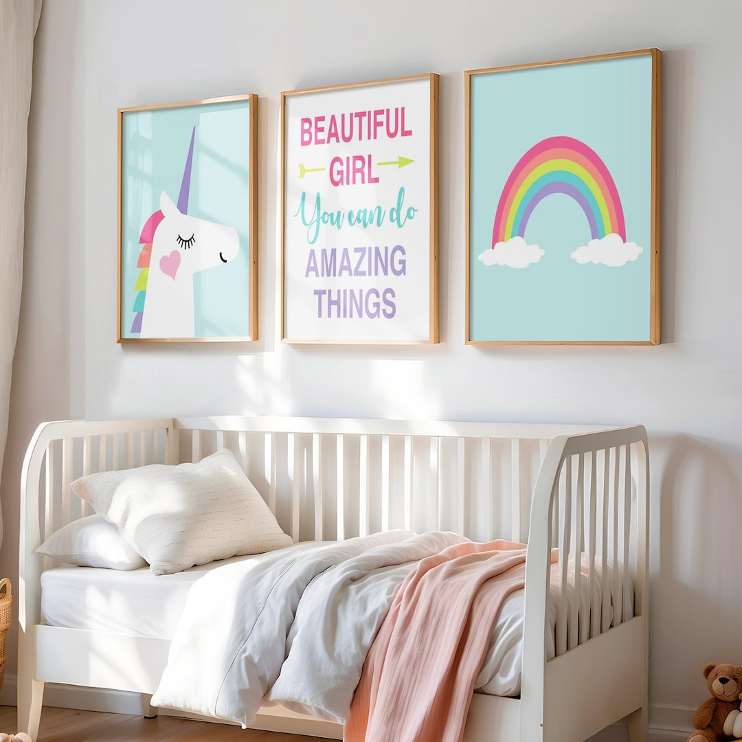 Girls Bedroom Decor Unicorn, Rainbow Art for Kids, Little Girl Room ...