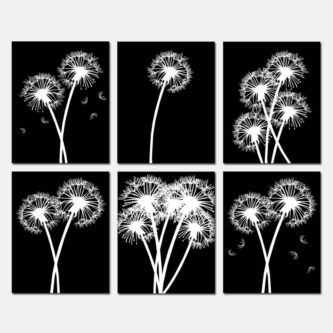 Dandelion Art Set of 6 Dandelion Prints Dandelion Wall Art | Etsy