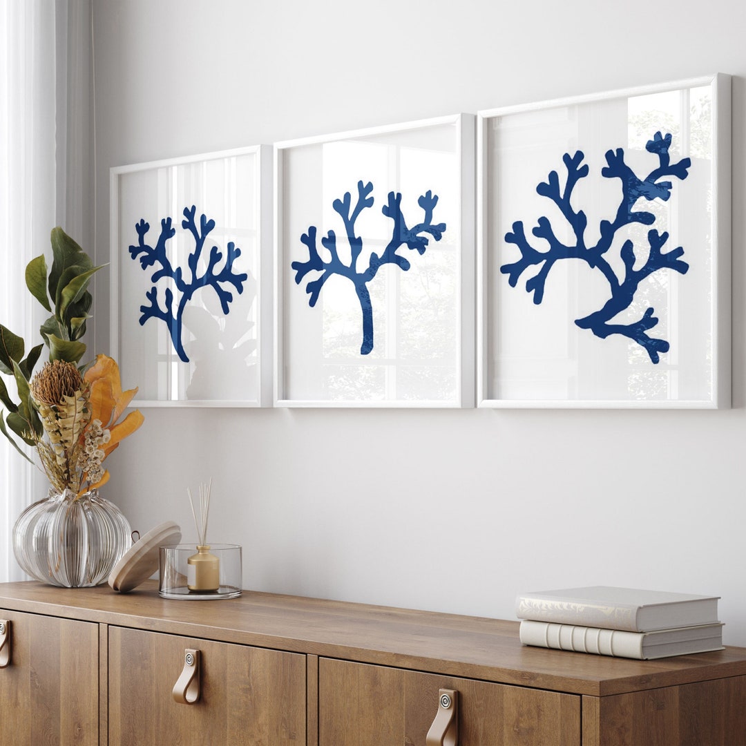 Coral Art, Coral Wall Art, Coral Bathroom Decor, Set of 3 Coral ...