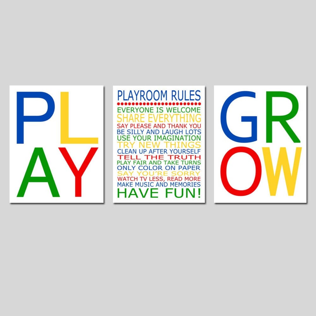 Playroom Wall Art Playroom Rules Sign - Playroom Decor - Set of 3 ...