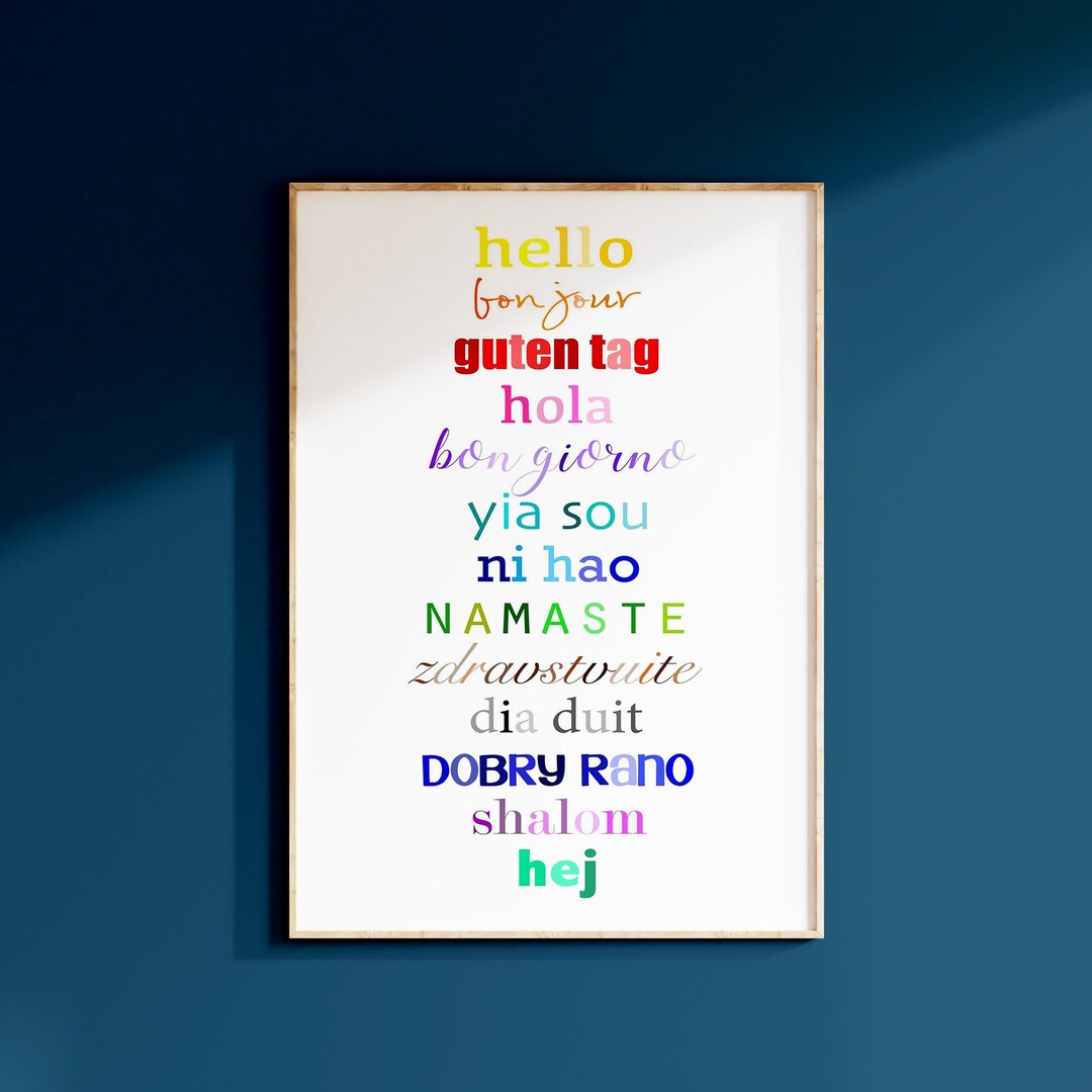 Hello in Different Languages, Hello Languages Print, Rainbow Hello Wall ...