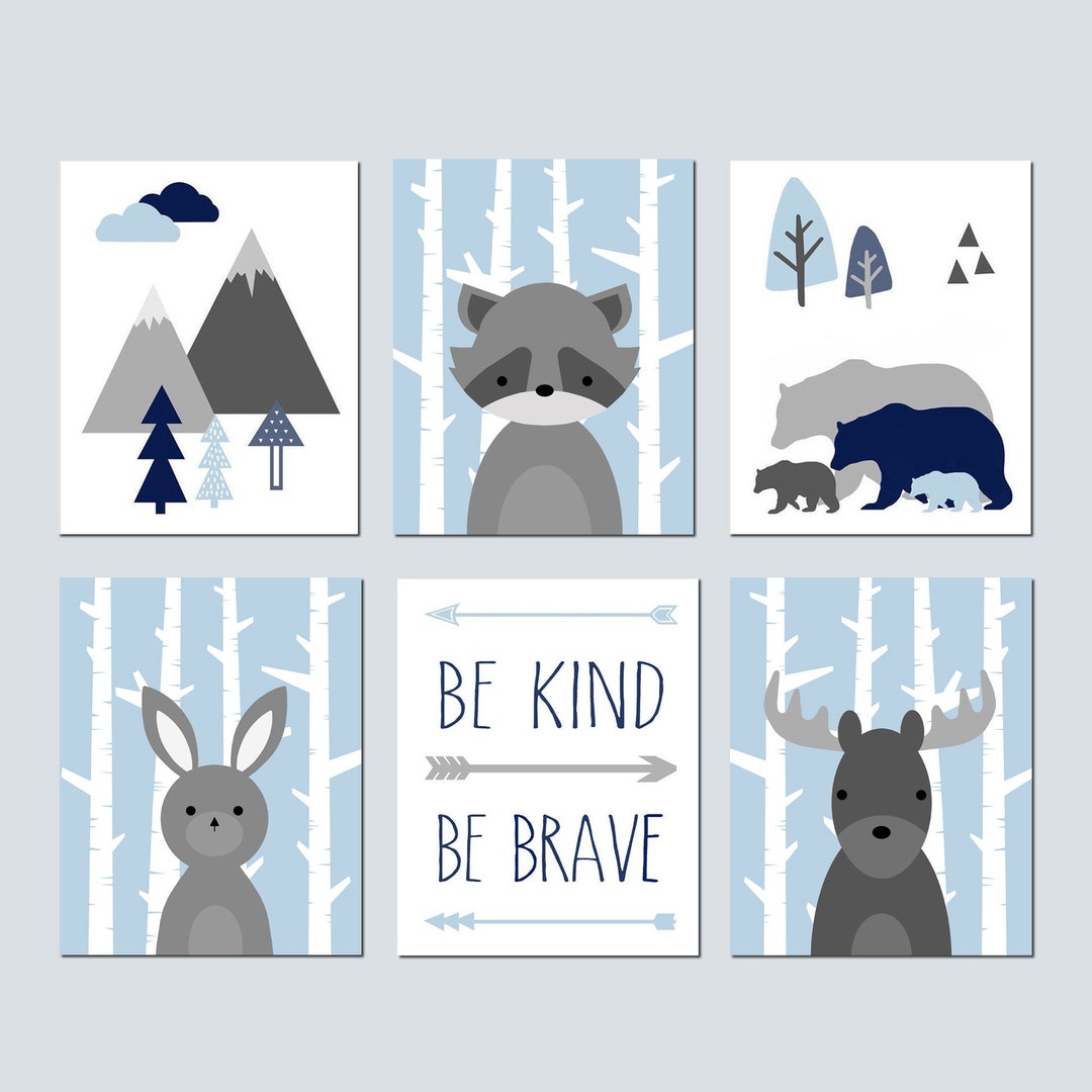 Blue Woodland Nursery Decor Woodland Animal Prints or Woodland Nursery ...