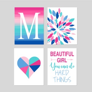 Tween Girl Bedroom Decor Blue, Teenage Girl Room Decor, Ombre Initial ...