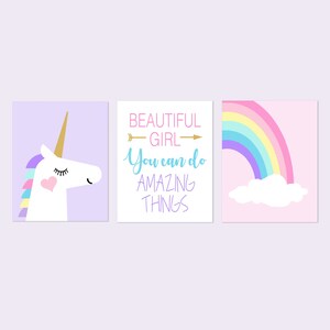 Girls Wall Art Unicorn Decor, Little Girl Room Decor, Pastel Rainbow ...