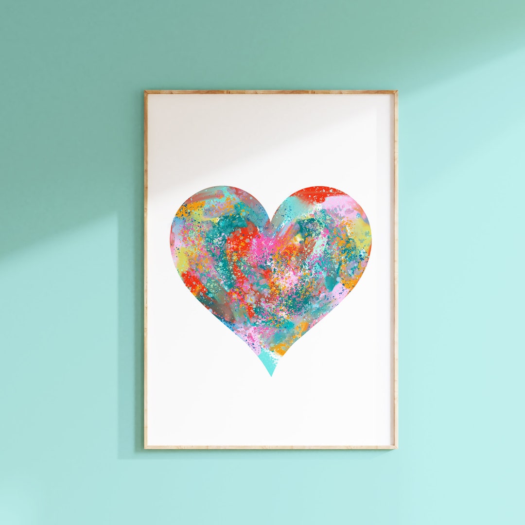 Colorful Heart Art, Abstract Heart Wall Art, Tween Girl Room Decor ...
