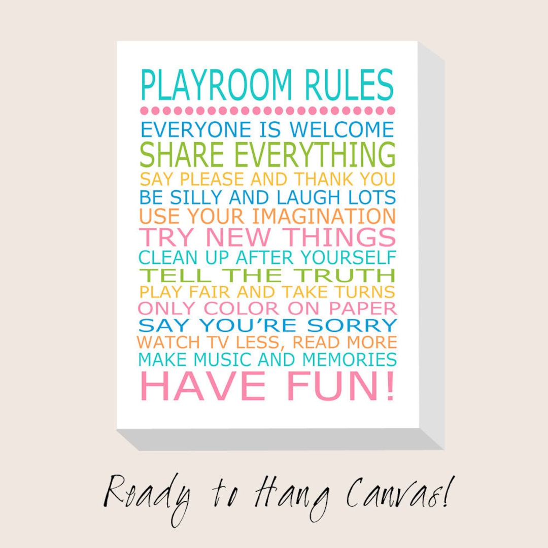 PLAYROOM RULES CANVAS Art Playroom Rules Decor - Playroom Rules Sign ...