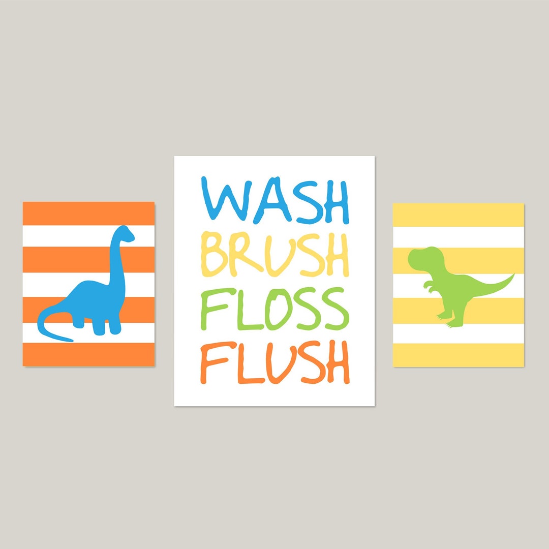 Dinosaur Bathroom Art, Boys Bathroom Decor Dinosaur Theme Wall Art ...