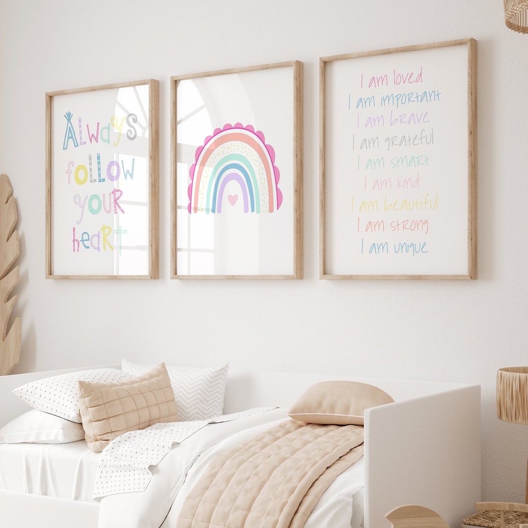 Positive Affirmations for Girls Room Decor, Rainbow Wall Art, Quotes ...