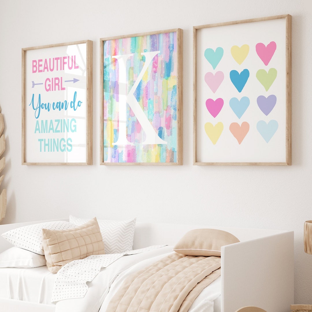 Colorful Girls Room Decor, Tween Girl Bedroom Art, Colorful Heart Art ...