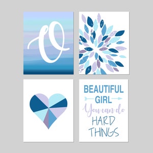 Tween Girl Bedroom Decor Blue, Teenage Girl Room Decor, Ombre Initial ...