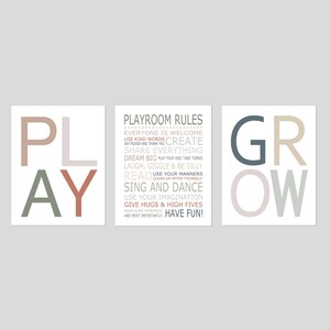 Earthy Playroom Wall Art, Playroom Rules Sign, Muted Playroom Decor ...