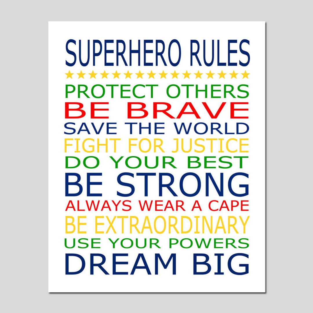 Superhero Rules Superhero Decor Superhero Wall Art Superhero - Etsy