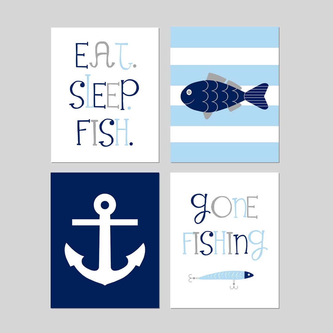 Fishing Nursery Decor Fish Nursery Art Fish Nursery Set of 4 Fish ...