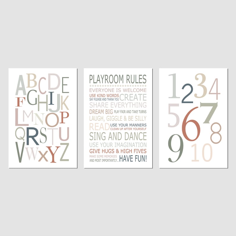Earthy Playroom Decor, Muted Play Room Wall Art, Earth Tone Playroom ...