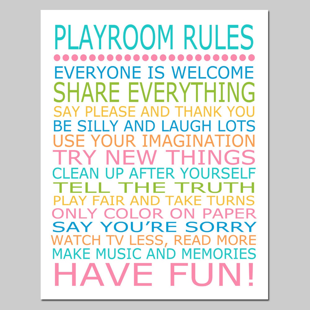 Playroom Rules Print - Playroom Rules Sign - Playroom Wall Art ...