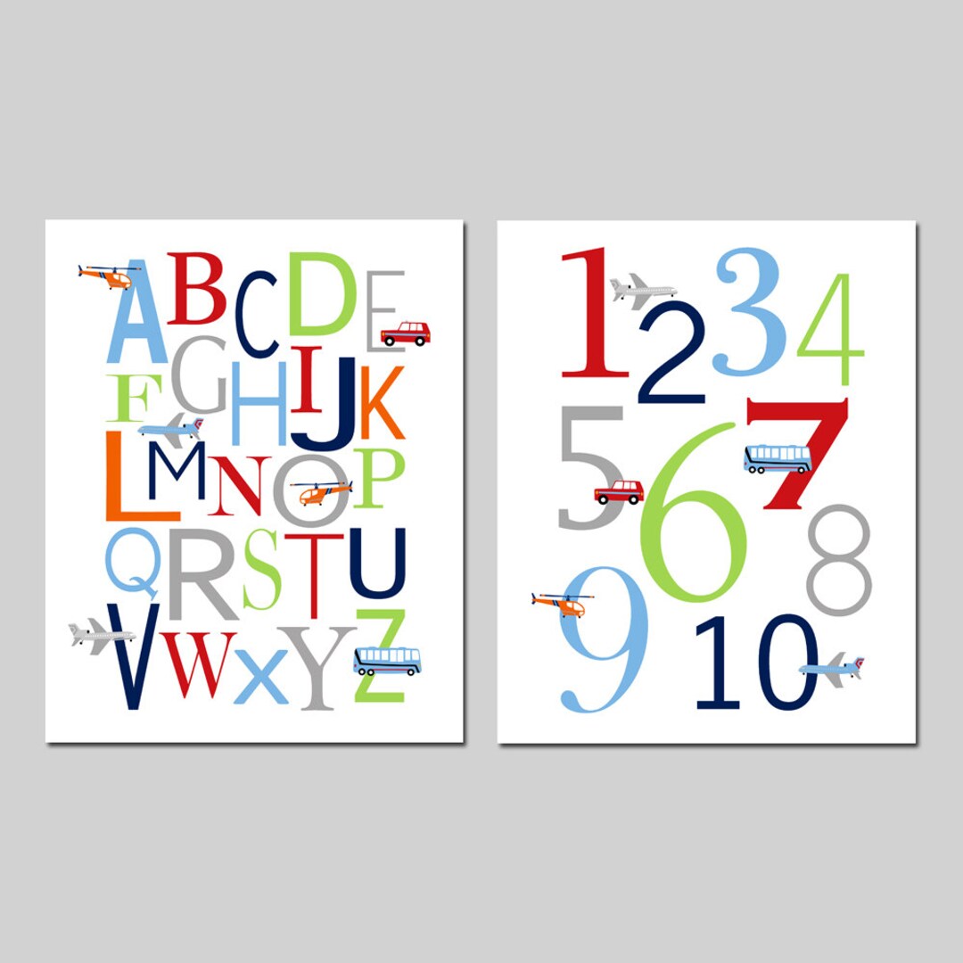 Transportation Nursery Art Alphabet and Numbers Set of 2 Nursery Decor ...