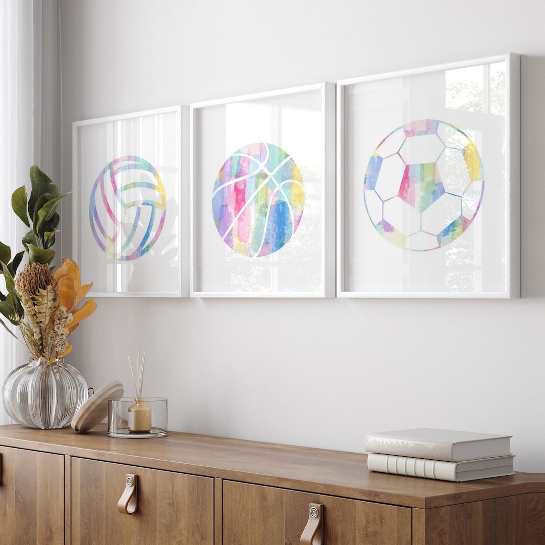 Girls Sports Decor Colorful, Girls Sports Gift, Volleyball Basketball ...