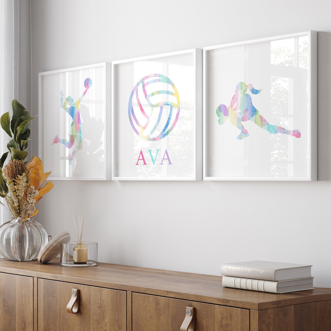 Colorful Volleyball Art for Girls Room Decor, Volleyball Wall Art ...