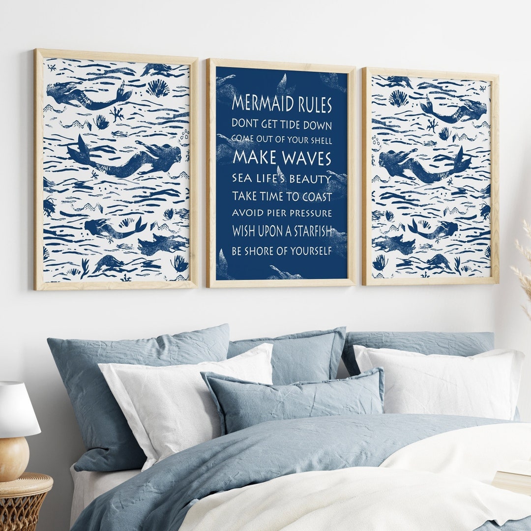 Blue Mermaid Wall Art, Mermaid Rules Print, Beach House Decor ...
